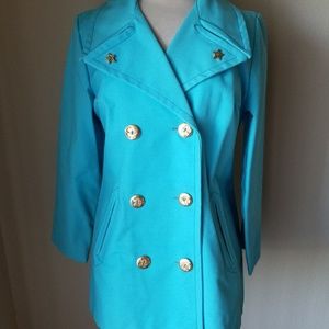 Jackets & Coats | Vintage Turquoise All Weather Pea Coat Trench Rain ...